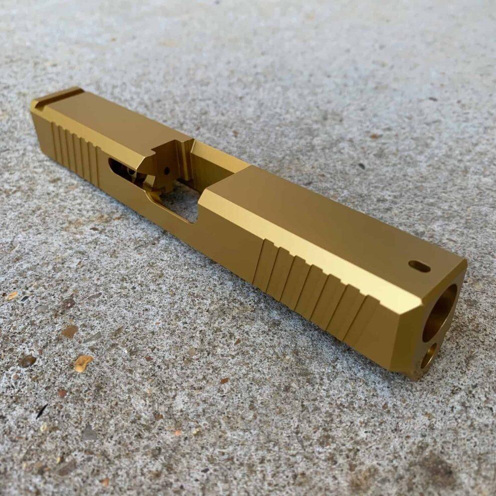 TiN / Gold Glock 19 g19 slide with rmr Front/Rear serrations - Mid ...